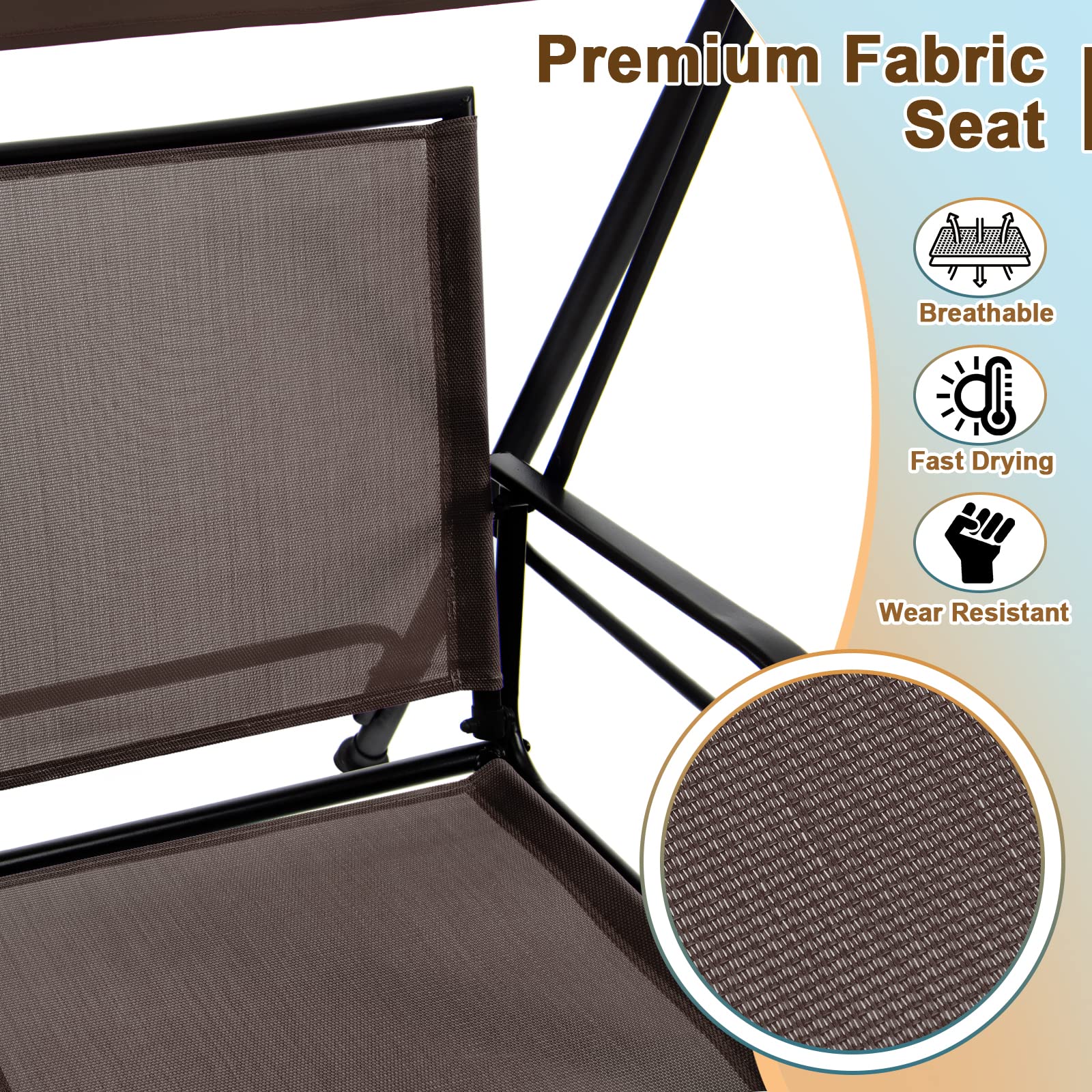 Tangkula 2 Person Porch Swing, Patio Swing with Adjustable Canopy, Comfortable Fabric Seat & Heavy-Duty Steel Frame, Outdoor Canopy Swing for Patio, Garden, Poolside (Dark Brown)