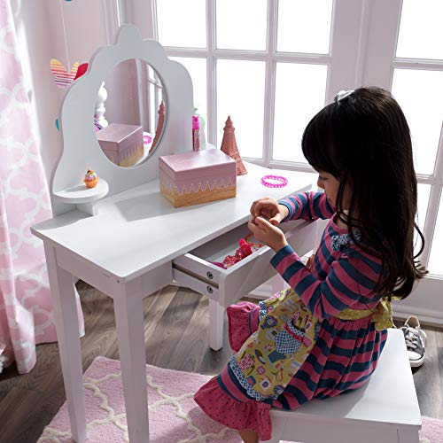 KidKraft Medium Wooden Vanity & Stool - White, Children's Furniture, Kid's Bedroom Storage, Gift for Ages 3-8