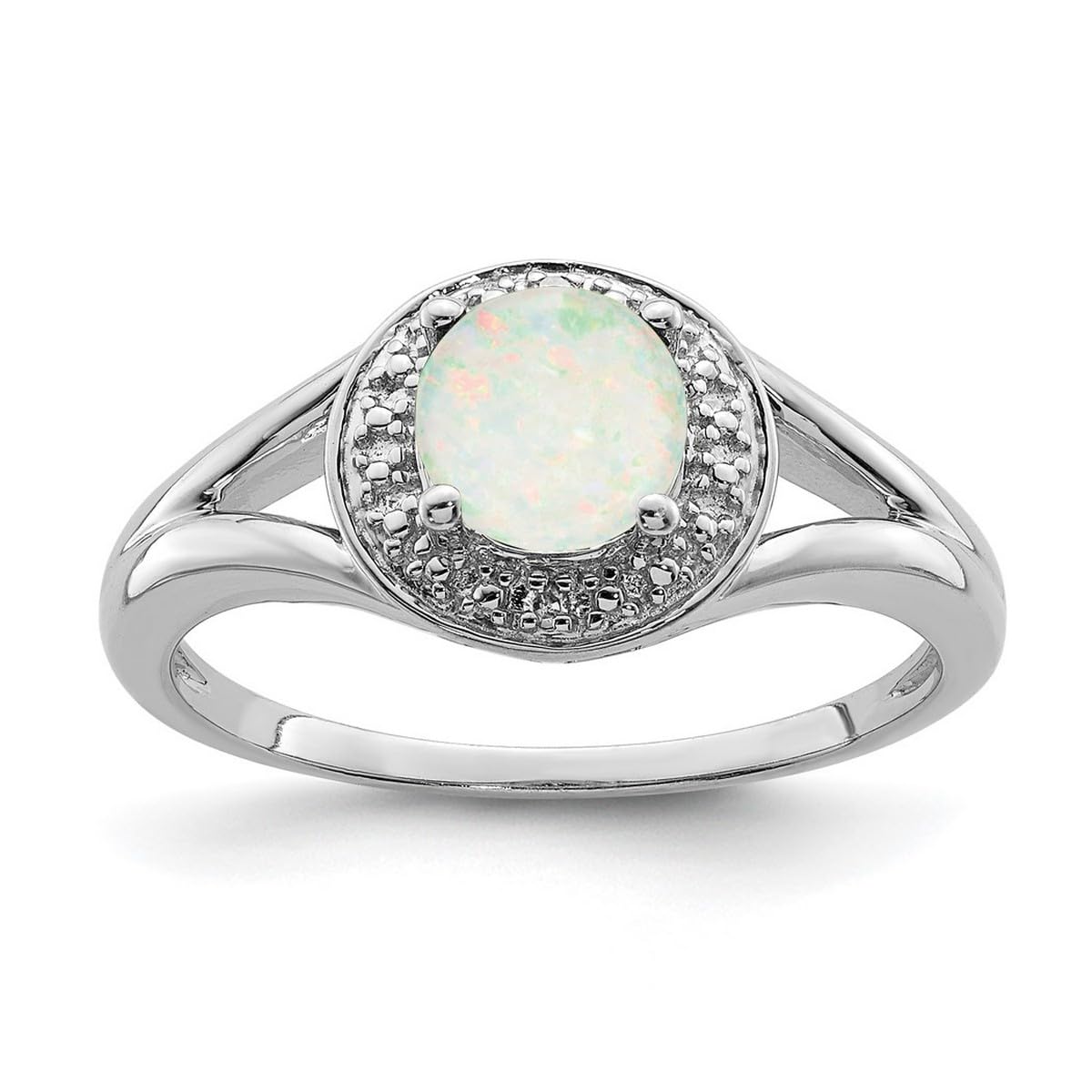 925 Sterling Silver Polished Diamond and Simulated Opal Ring Size 7 Measures 2mm Wide Jewelry for Women
