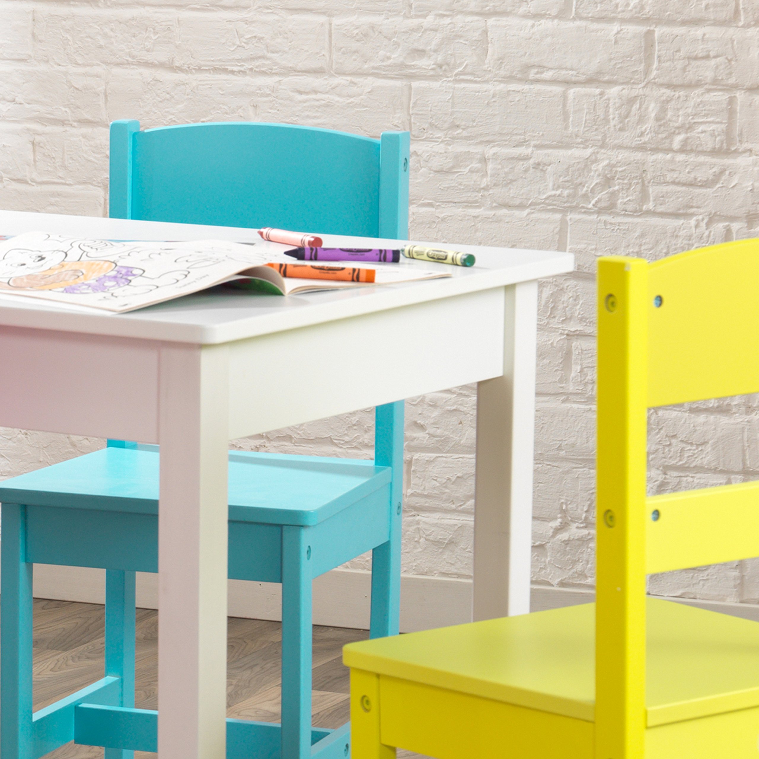 KidKraft Wooden Table and 4 Chair Set, Children's Furniture, Brightly Colored - Highlighter, Gift for Ages 3-8, 40" x 27" x 9.5"