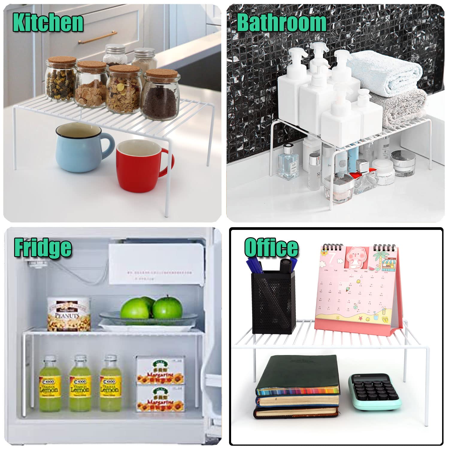 ARCCI Kitchen Cabinet Shelf Organizer Set of 4, Medium (13 x 9.4 inch) Rustproof Metal Wire Pantry Storage Shelves, Dish Plate Racks for Cabinets, Freezer, Counter, Cupboard Organizers and Storage