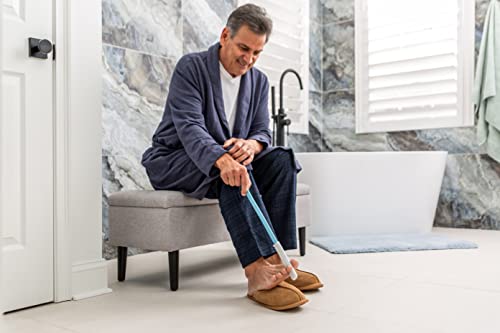 Burlingham's Toe and Foot Towel Brush with Reusable Drying Covers for Cleaning Between Toes, Soft Skin Exfoliation, Long 17” Handle for Seniors, Adults, or Kids, Washable Cloth