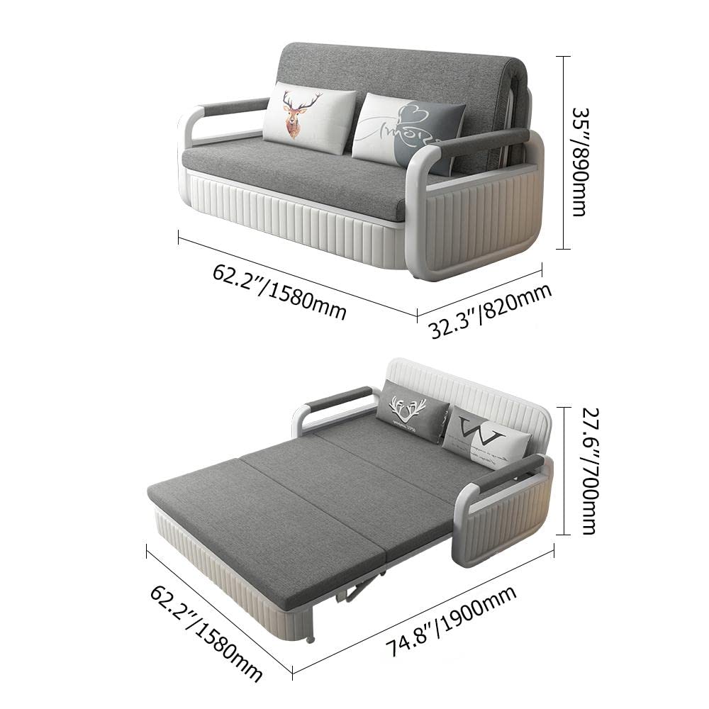 homary 62" Sleeper Sofa Bed with Storage,Modern Deep Gray Reversible Sleeper Sectional Sofa Cotton & Linen Upholstery (Light Gray)