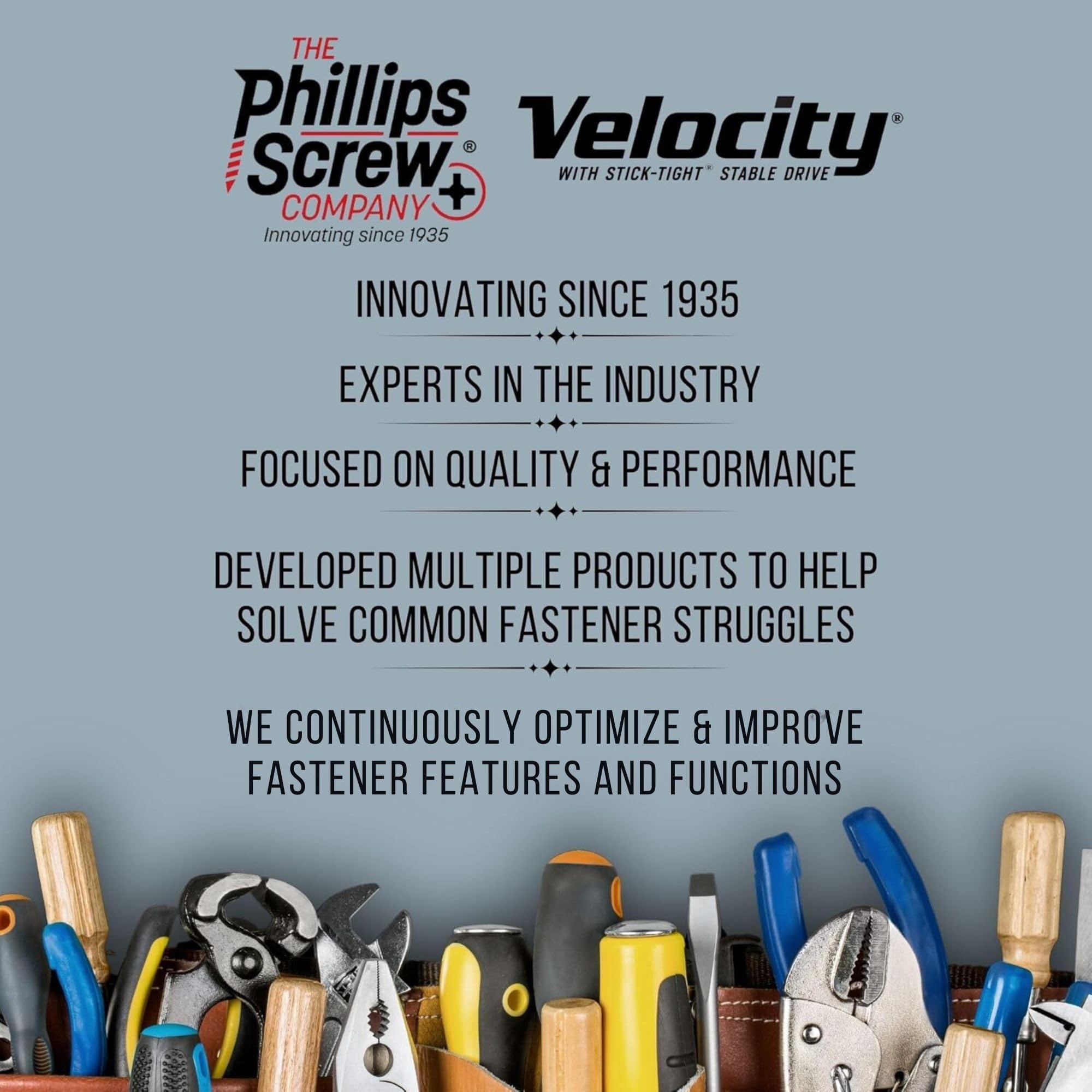 Velocity 2 1/4 Concrete Screws Set with RedSeal Moisture Barrier (Hex Head, 1/4โ) โ 12 Pcs High-Performance Masonry Screws, Stick Tight Technology, 1 PSD ACR Drive Bit and 1 Carbide Concrete Drill Bit