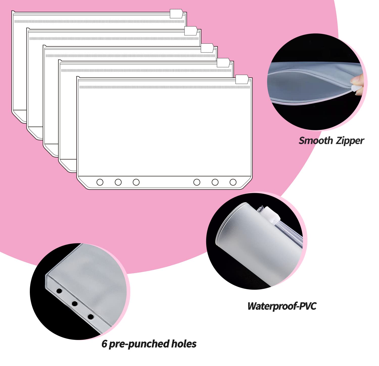 A6 Binder,Cash Envelopes for Budgeting,37 Pcs Budget Binder with Cash Envelopes, Money Saving Binder, Refillable Loose-Leaf Budget Wallet Planner Money Organizer for Cash Receipt Coupon, Pink