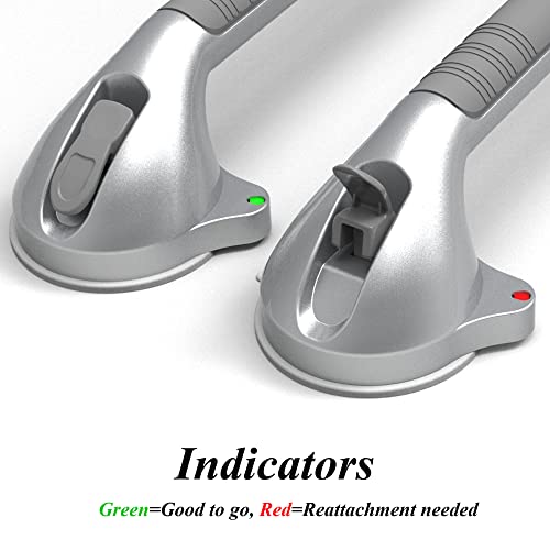 AmeriLuck 16.5inch Suction Bath Grab Bar with Indicators, Balance Assist Bathroom Shower Handle, Silver/Grey(Pack of 2)