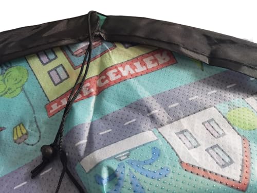 Toy Storage Basket with Cityscape Playmat - 11.8" Drawstring Toy Storage Bag with Foldable Play Mat Featuring Nonslip Backing - Portable Slide-Away Toy Storage Basket for Playrooms/Home/Travel