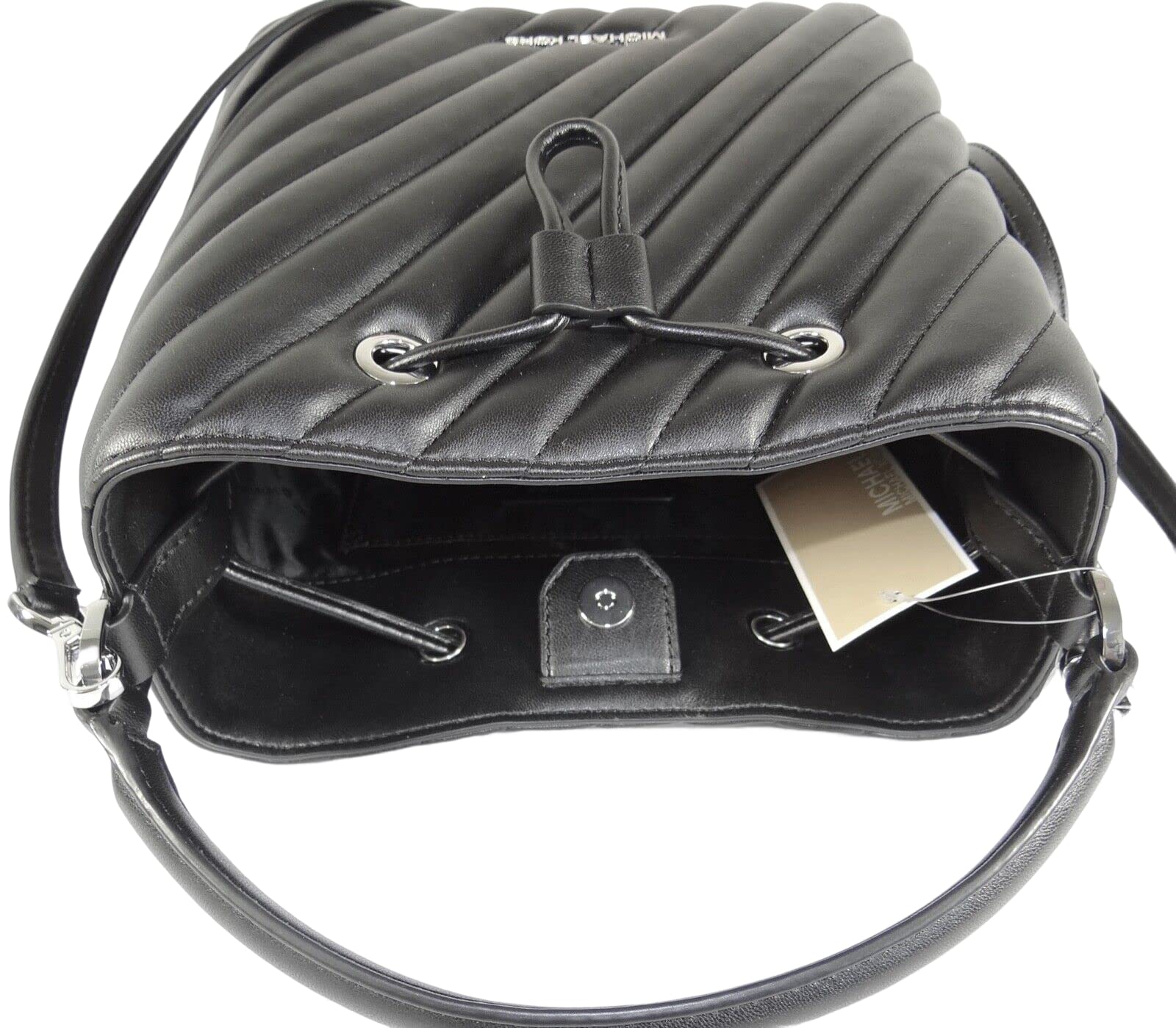 Michael Kors Suri Medium Bucket Crossbody Quilted Vegan Faux Leather Bag (Black)