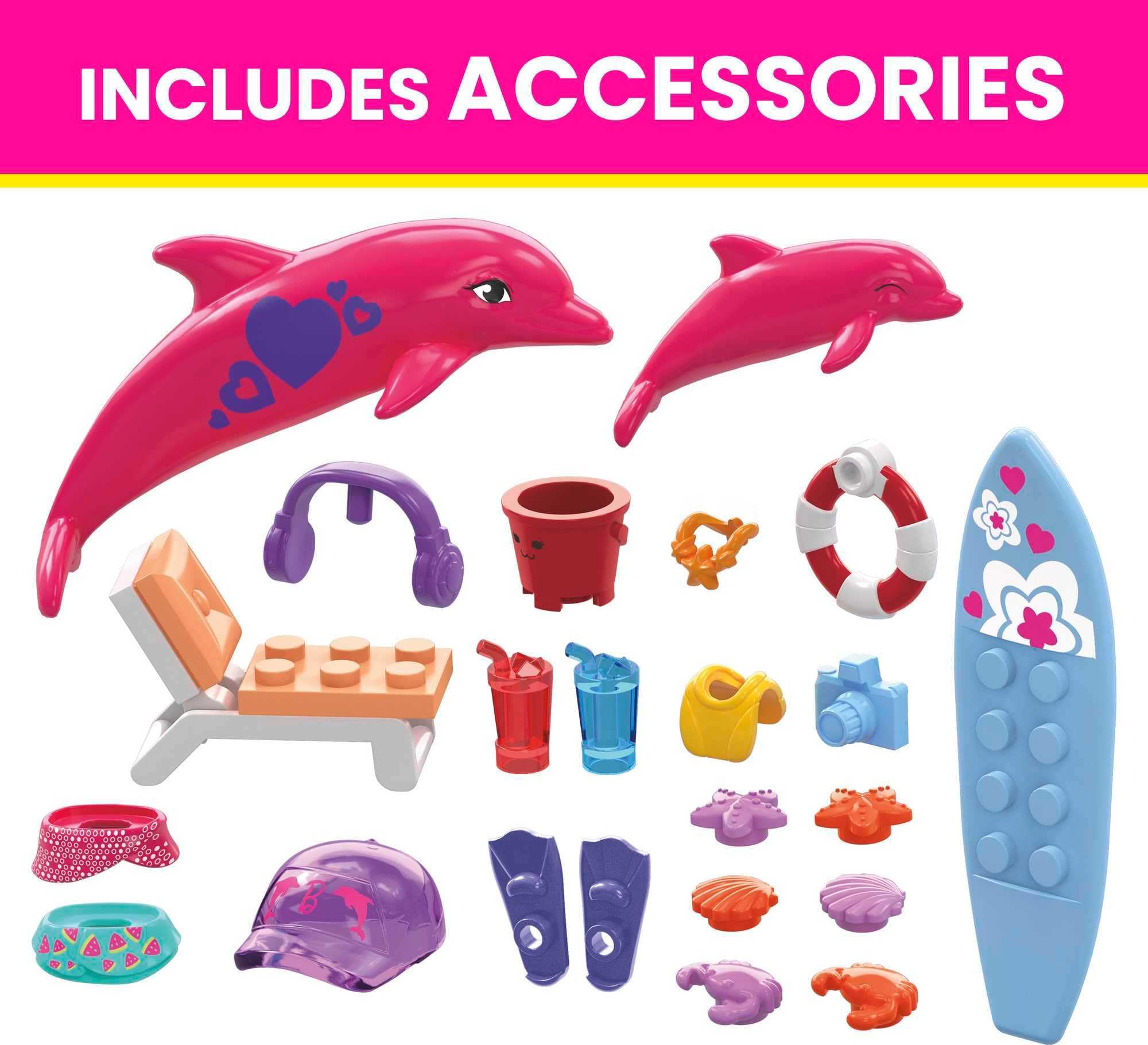 MEGA Barbie Color Reveal Building Toy Playset, Dolphin Exploration with 121 Pieces, 15 Surprises and Accessories, Kids Age 5+ Years