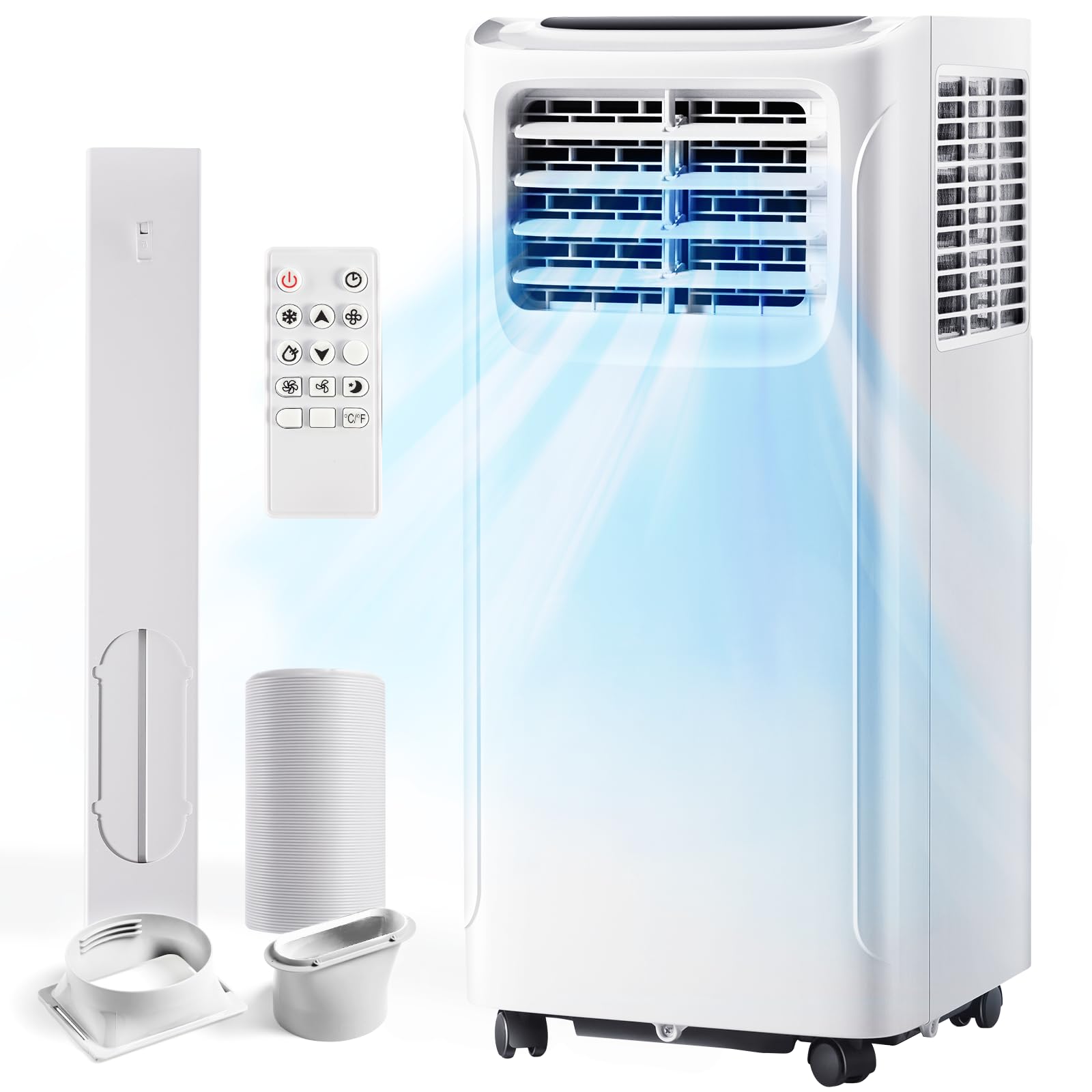 Aoxun 8,000 BTU Portable Air Conditioner, 4-IN-1 Dehumidifier, Fan W/Remote Control, 24H Timer Portable AC Unit for Home, Office, Dorm, Window Kits Included, White