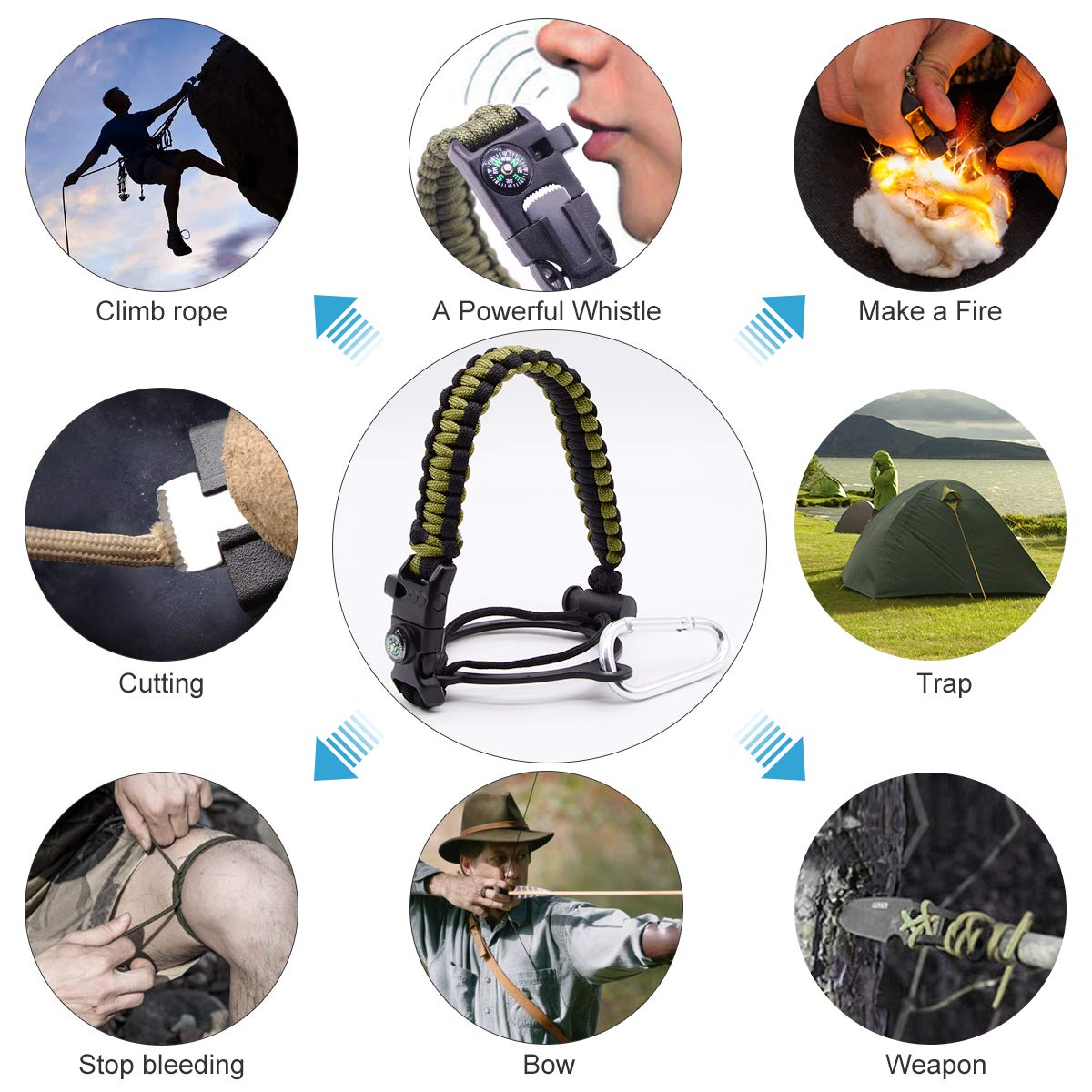 Affute Paracord Handle for Hydroflask Wide Mouth Bottles, with Safety Ring and Carabiner, Plus one Protective Silicone Sleeve, Best Value Set (32-40oz, Army Green)