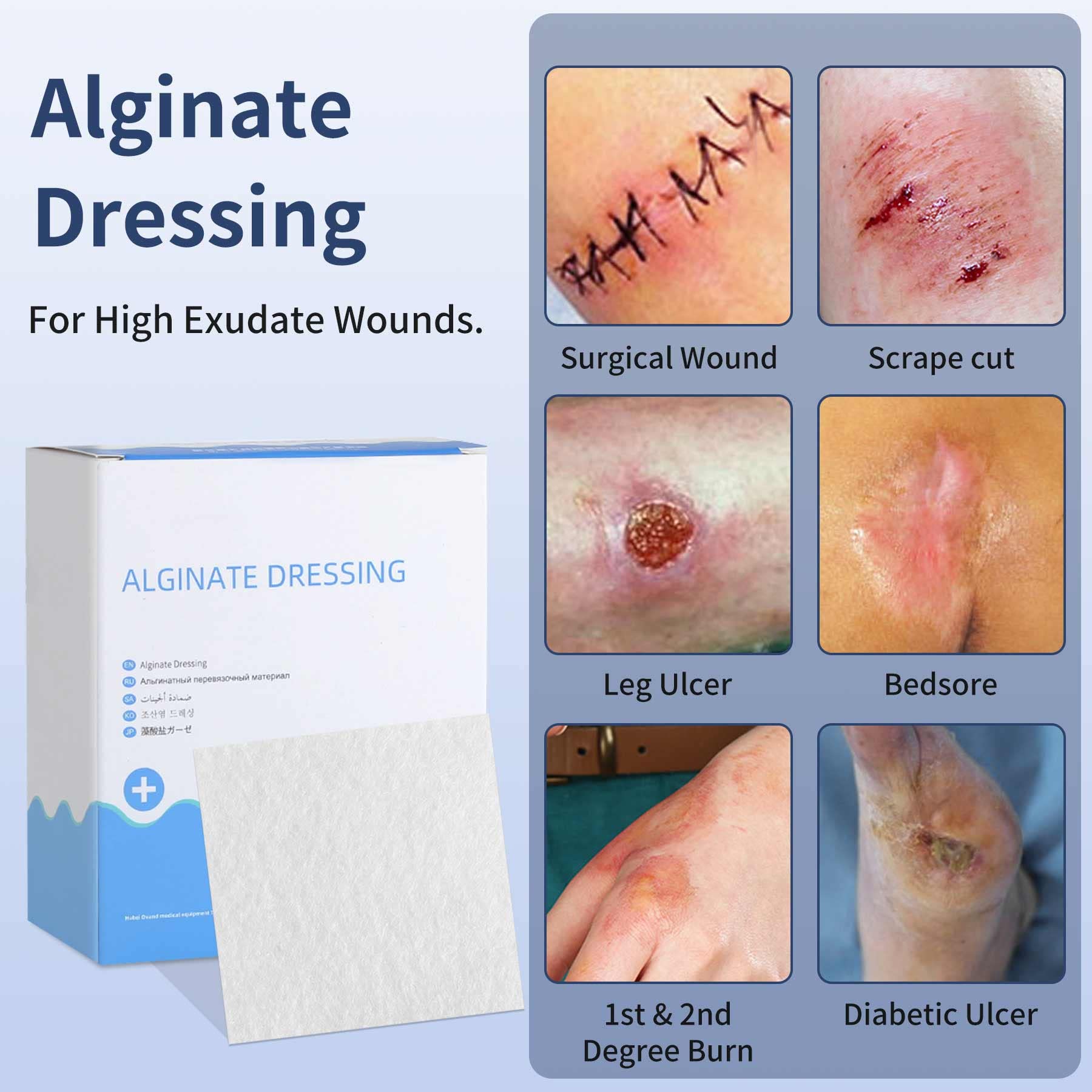 Alginate Wound Dressing, 2”x 2” Patches, 20 Count, Non-Stick Padding, Highly Absorbent Wound Dressings Pads for Emergency Care, Fast Healing