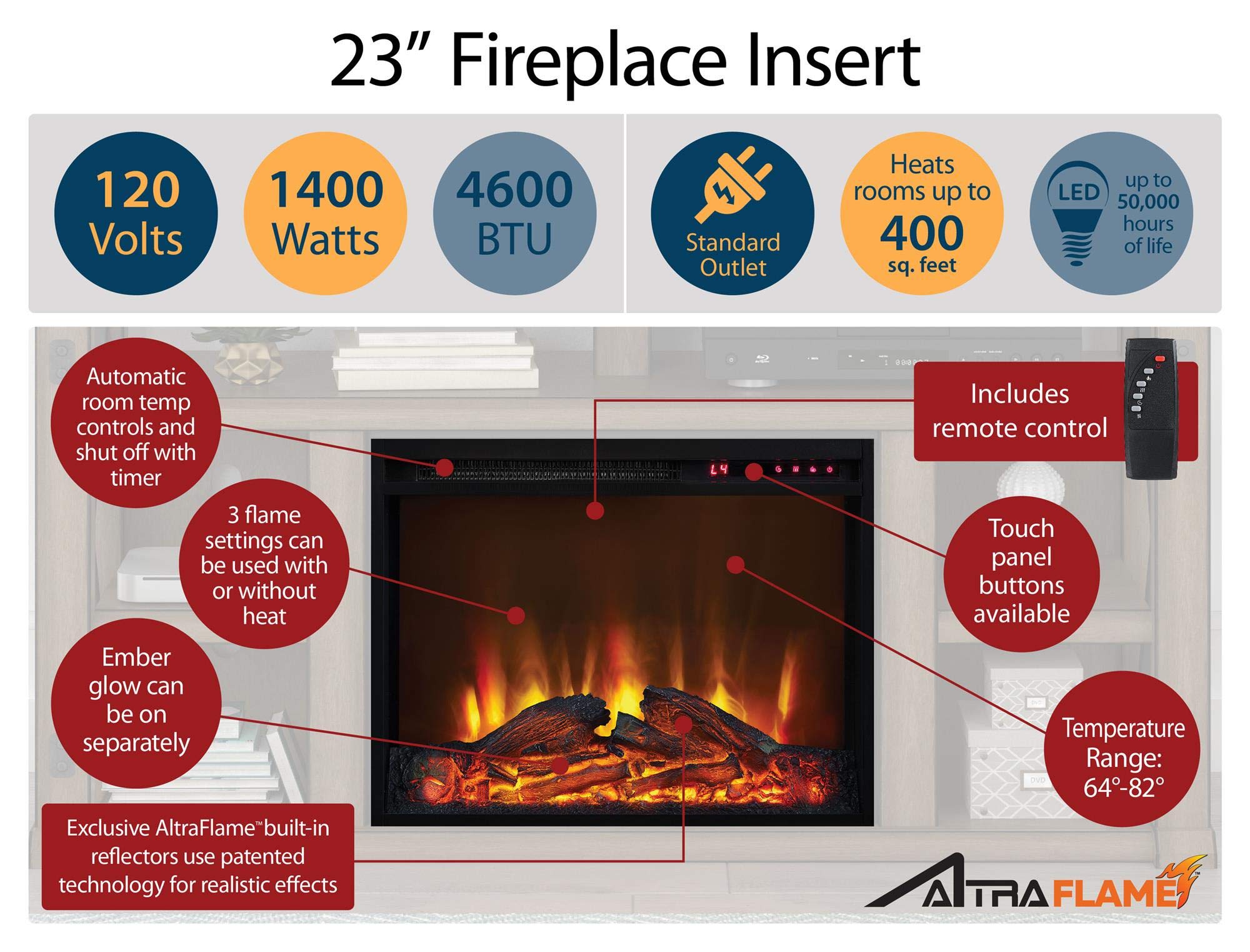 Ameriwood Home Mateo Electric Fireplace with Mantel & Open Shelf, Black