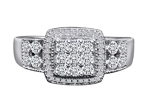 AFFY 0.45 Ctw Round Cut White Natural Diamond Halo Engagement Wedding Ring Solid 10k White Gold (I-J Color)