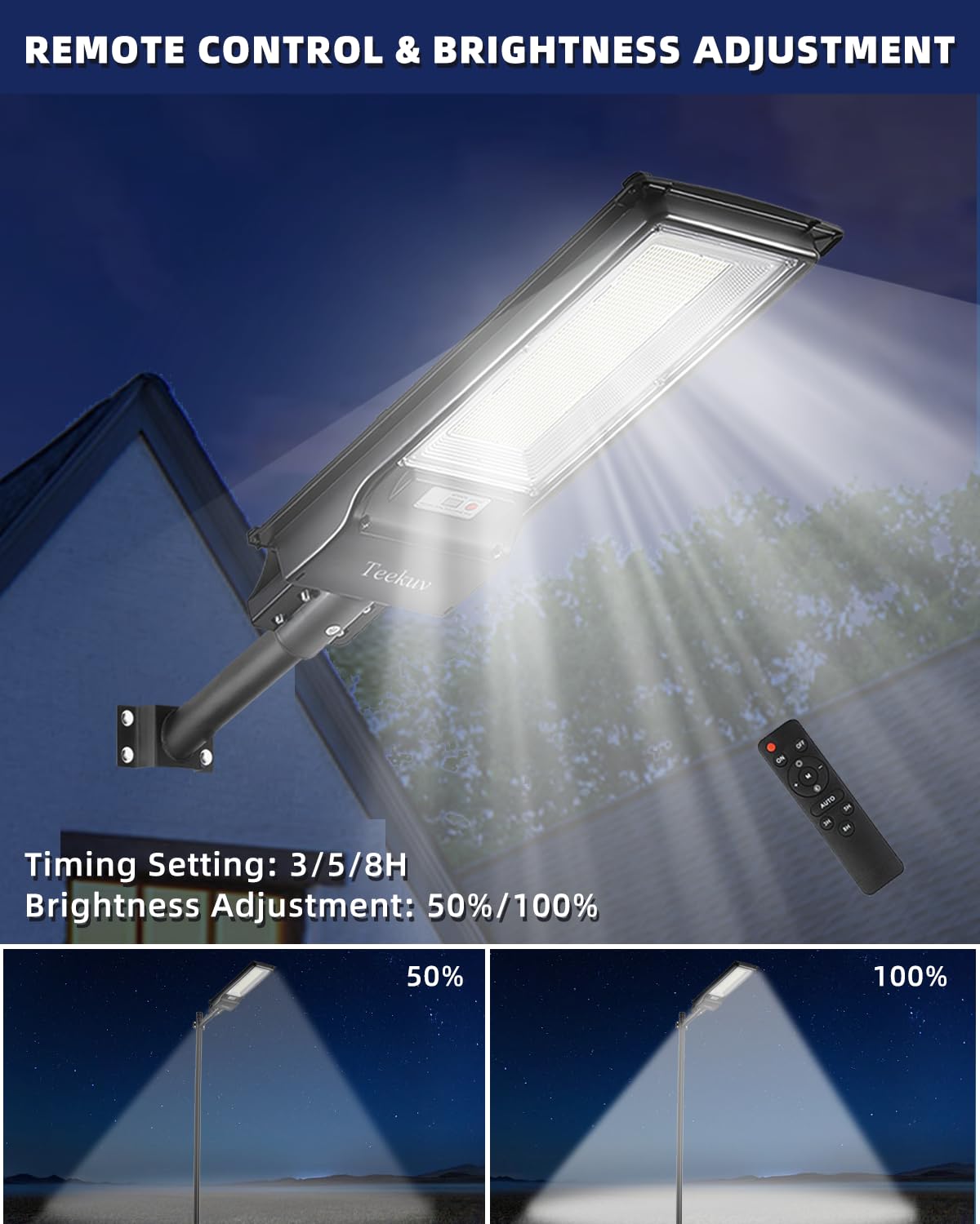 Teekuv 1500W Solar Street Lights Outdoor Waterproof, Dusk to Dawn Motion Sensor Remote Solar Flood Lights, IP67 Commercial Solar Pole Security Light Solar Powered for Street Garage Barns Squre, 2 Pack