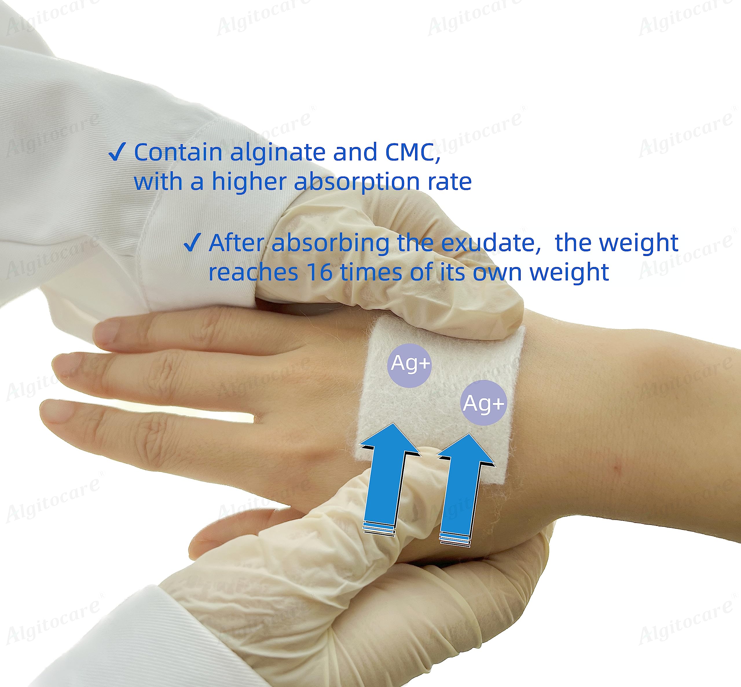Algitocare Ag Silver Calcium Alginate Wound Dressing - 4"x4"(Pack of 10) with 2"x2"(Pack of 10)