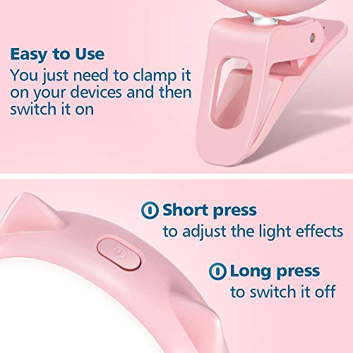 OURRY Selfie Clip on Ring Light, Mini Rechargeable 9 Level Adjustable Brightness Light with 32 LED, 2-8 Hours, USB Flash Lighting for iPhone/Android Cell Phone Photography,Video, Vlogging - Pink