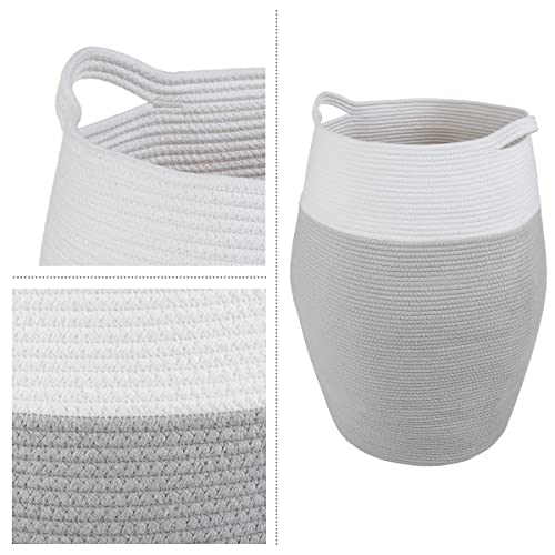 Laundry Basket - Curved Cotton Rope Basket with Handles for Living Room, Bedroom, Bathroom, Nursery, and Laundry Room Storage by Home-Complete (Gray) Large