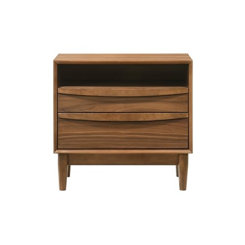 Armen Living Artemio 2 Drawer Wood Nightstand with Shelf in Walnut Finish