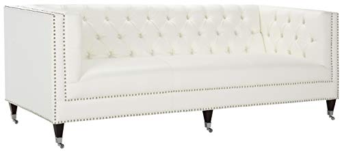 Safavieh Couture Home Miller White Leather and Chateau Brown Tufted Sofa