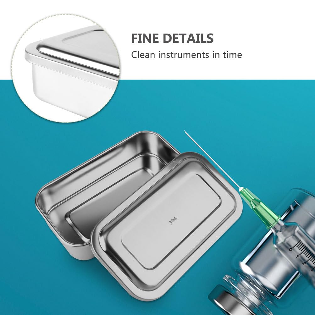 Baluue Stainless Steel Instruments Trays with Lid, Plate Trays Boxs, Sterilized Metal Box Organizer for Lab Instrument Container Supplies Silver 8 Inch