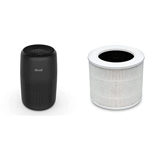 LEVOIT Air Purifiers for Bedroom Home, HEPA Freshener Filter Small Room Cleaner, Black & Air Purifier Replacement Filter 3-in-1 HEPA, High-Efficiency Activated Carbon, Core Mini-RF, 1 Pack, White