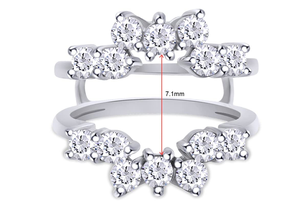 AFFY 1 Carat Round Sunburst Halo Ring Guard Enhancer in 14k White Gold Plated 925 Sterling Silver with Cubic Zirconia Ring Size-6