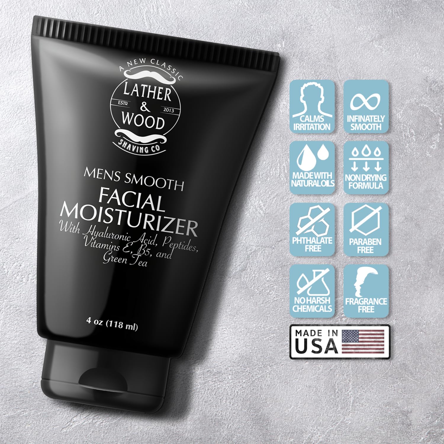 Face Moisturizer for Men - Lather & Wood's Luxurious Sophisticated Face Lotion for Men, for the Man’s Man. Fragrance-Free Facial Cream for Men. (Unscented, 4 ounce)