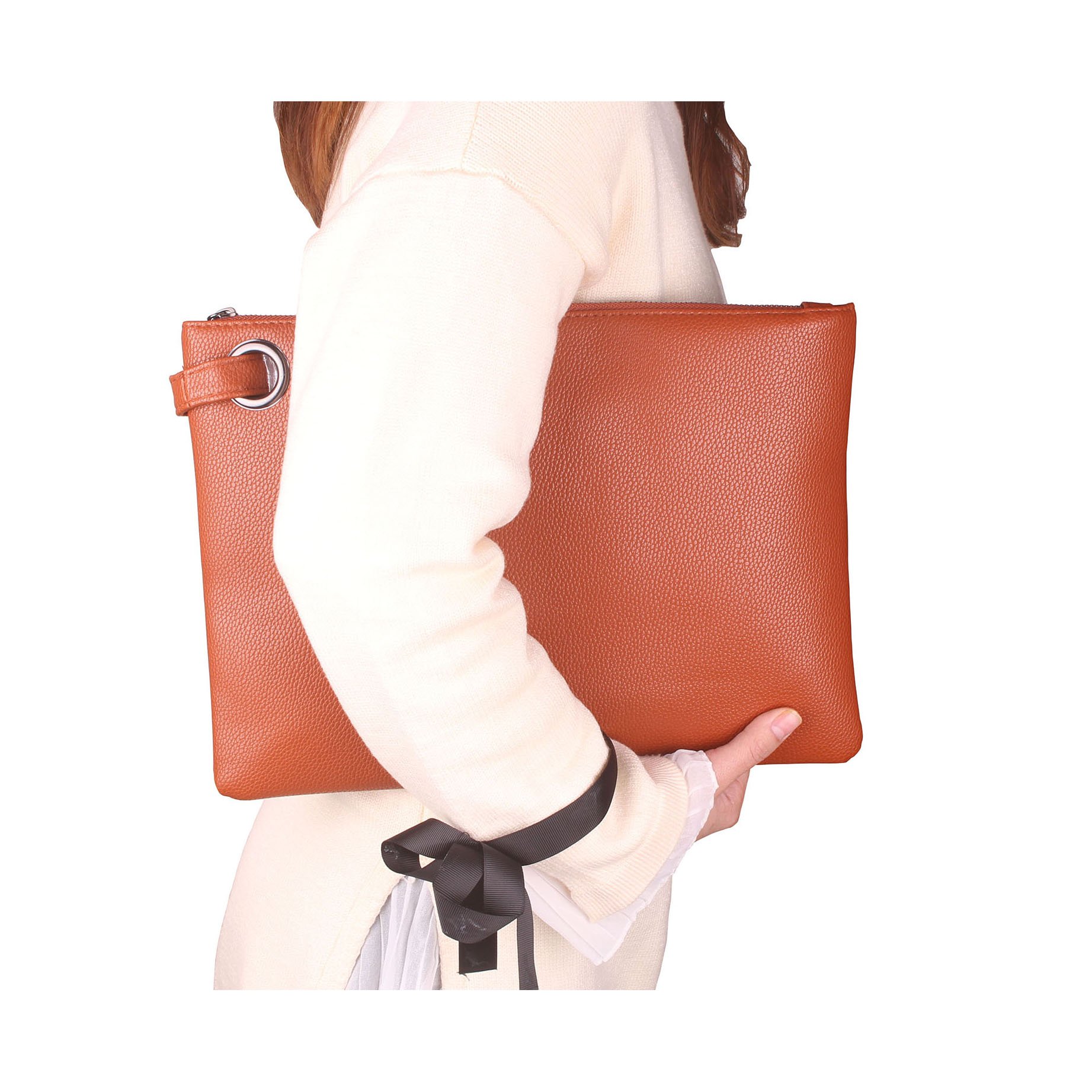 Aladin Oversized Clutch Bag Purse, Womens Large leather Evening Wristlet Handbag (Brown)