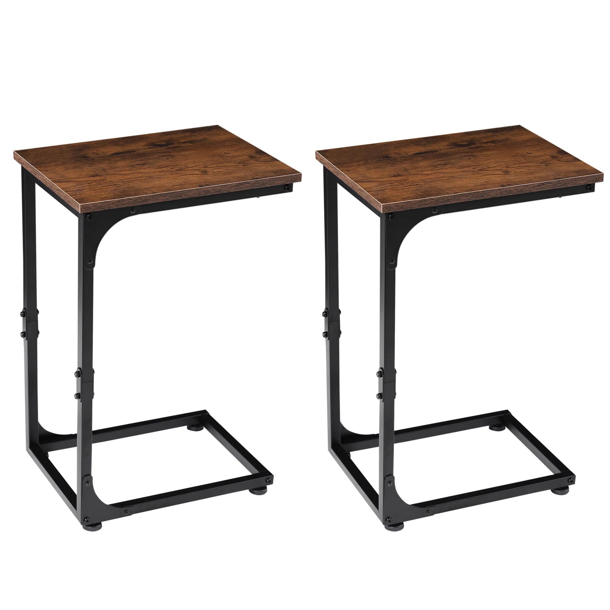 BETTAHOME C Shaped End Table, Set of 2 Side Table, for Couch, Bed, Chair, Living Room, Bedroom, Slides Under Sofa, Tray for Snack, Laptop, TV Dinner, Rustic Brown and Black BT001D