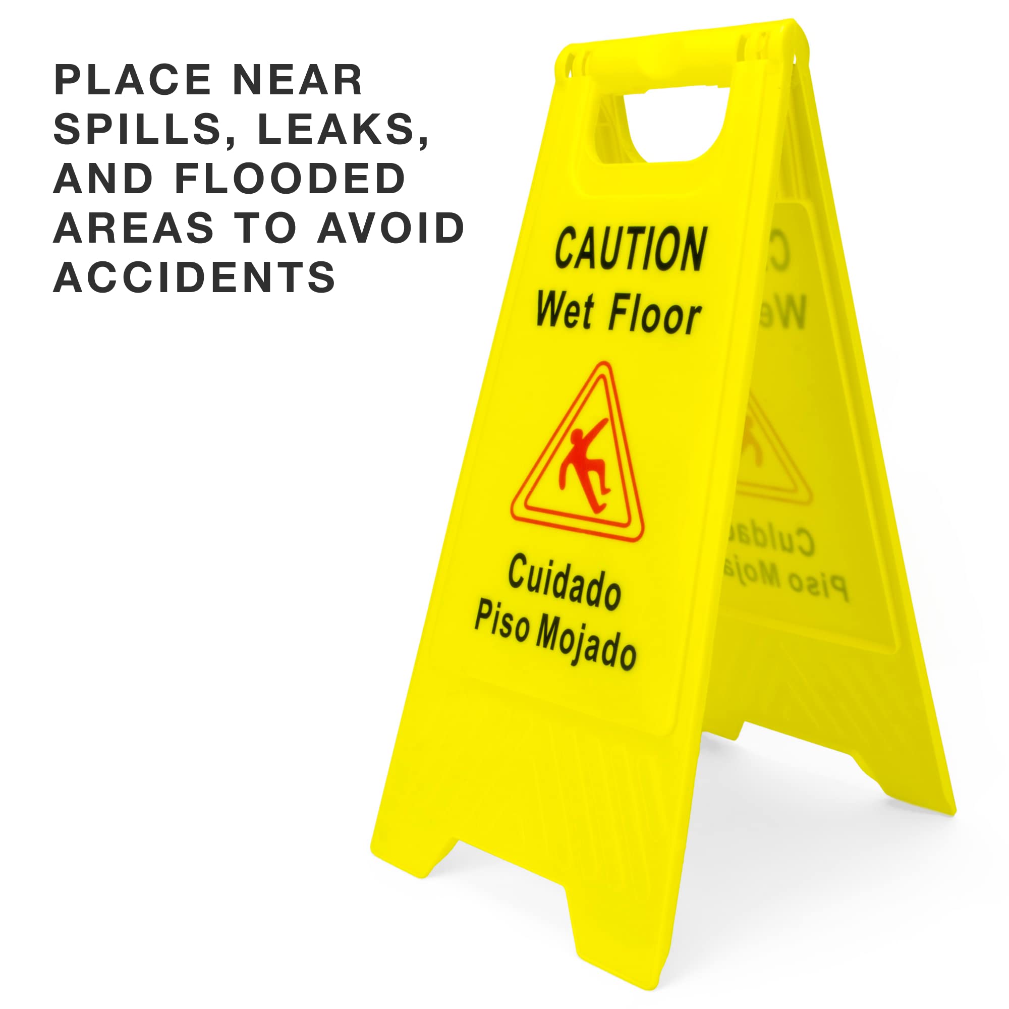 Bolthead Industrial Caution Wet Floor Signs | 2-Sided Bilingual Warning, Piso Mojado | Slip & Fall Accident Prevention | 3 Pack