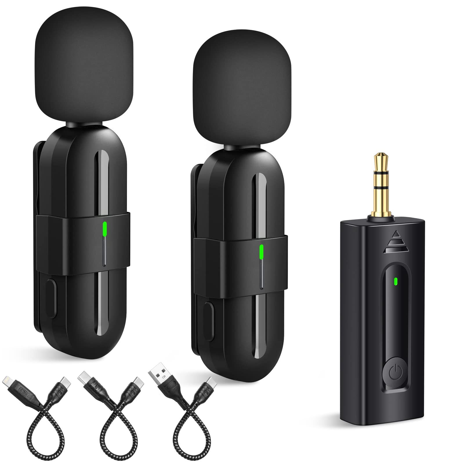 ACYWOBI Wireless Lavalier Microphone for iPhone/Android Phone/Camera/Laptop/MacBook, Professional Dual Lapel Mics with with 3 Adaptor Cables for Video Recording, YouTube, Interview, Tiktok, Vlog