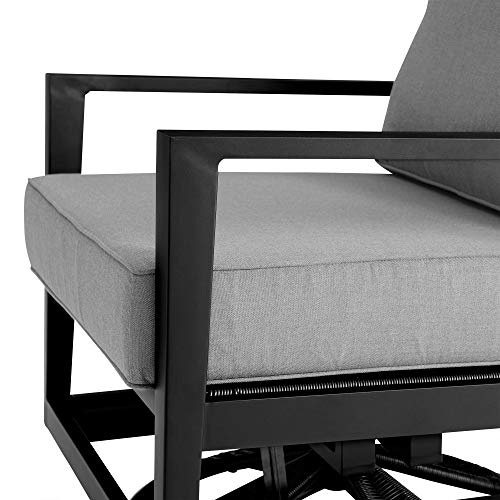 Armen Living Grand Black Aluminum Outdoor Swivel Glider Chair with Dark Gray Cushions