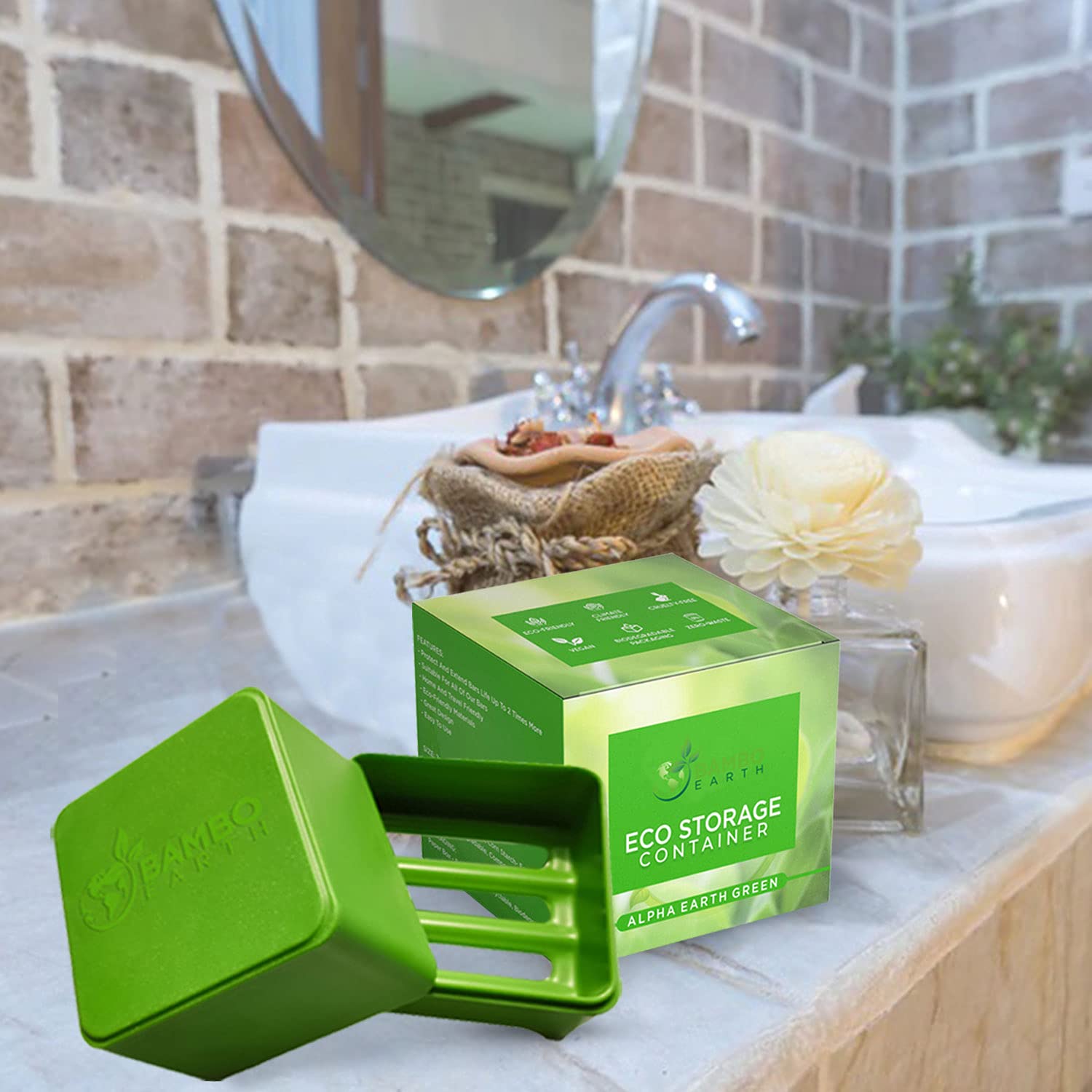 BAMBOEARTH Natural Eco-Friendly in-Shower Storage Container - Soap Dish Holder for Shampoo Conditioner & Body Bars Made of Bamboo - Extends Bar Life Plastic Free Zero Waste & Vegan (Green)