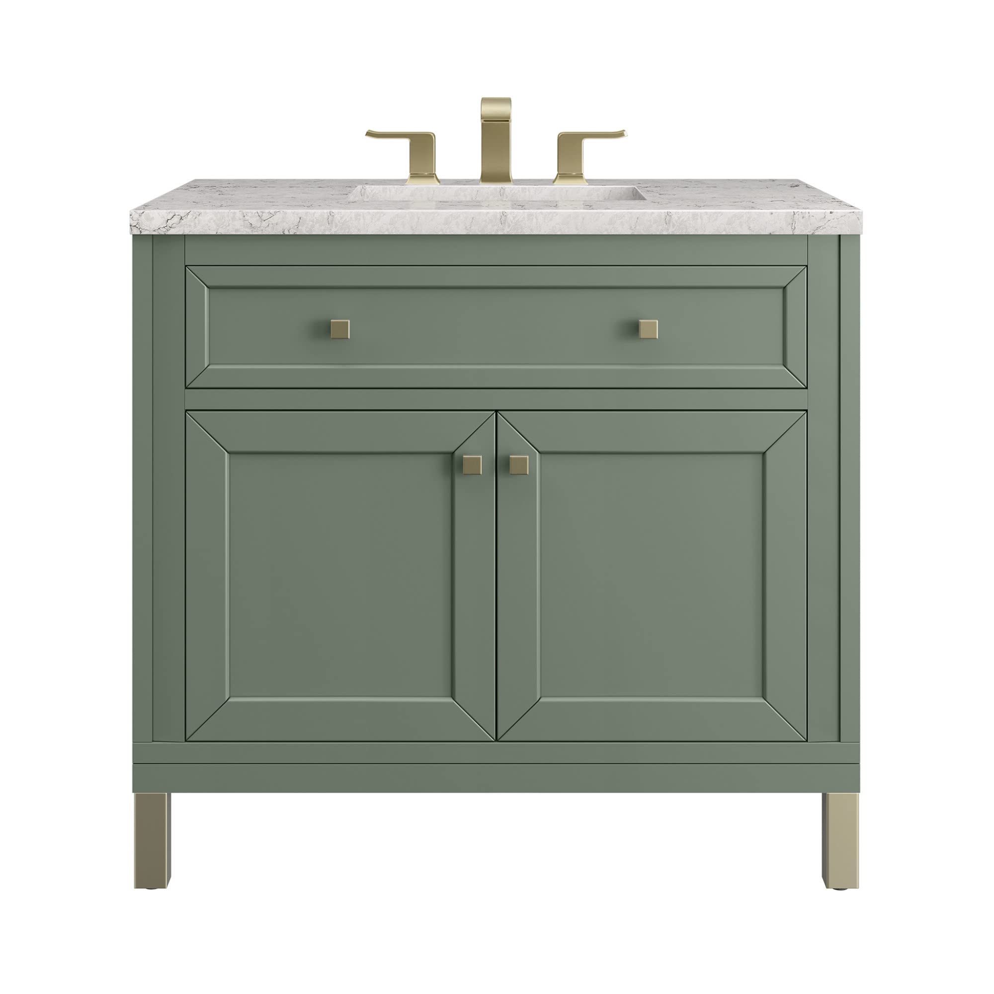 Chicago 36" Single Vanity, White Washed Walnut, with 3 CM Eternal Jasmine Pearl Quartz Top w/Sink