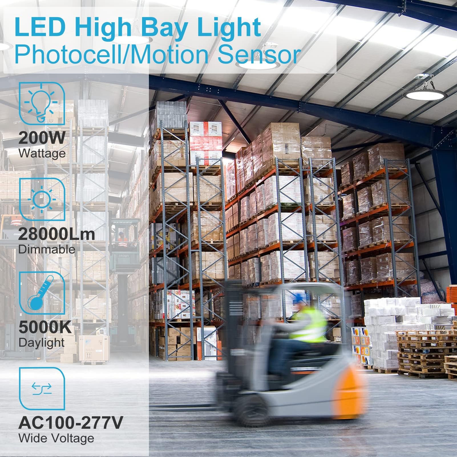Lightdot Smart 200W LED High Bay Light Motion Activated High Bay LED Lights, AC100-277V US Plug UFO Lights for Warehouse Barn(Installation Height at Least 20FT)- 6Pack(Remote Buy Separate)