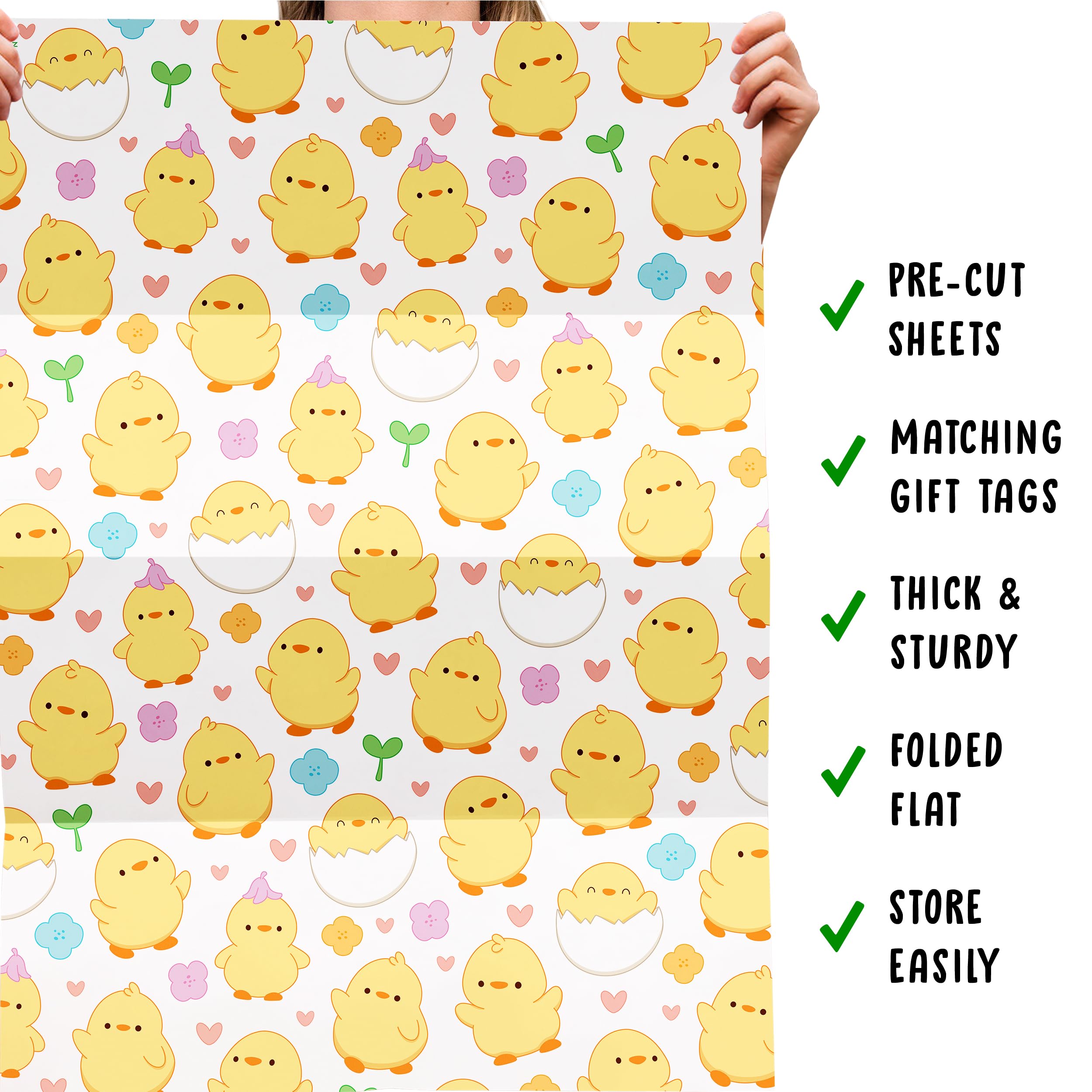 CENTRAL 23 Farm Animal Wrapping Paper - Cute Chicks - 6 Sheets of White Gift Wrap - Floral - For Birthday Baby Shower Baptism - Recyclable