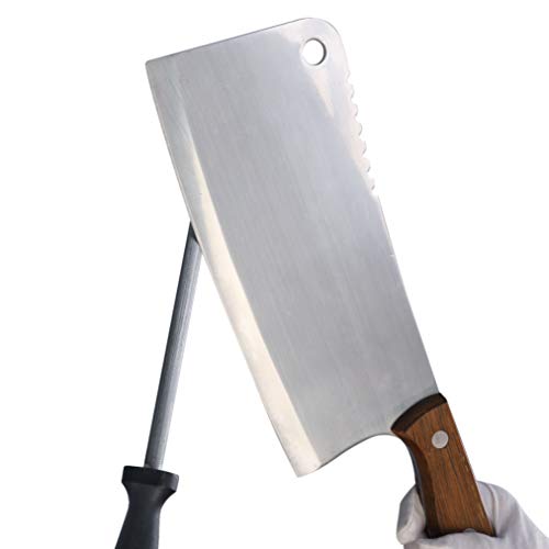 eZthingsĀ® 15" Heavy Duty Professional Meat Cleavers Plus Steel Knife Sharpening Rod for Home Kitchen and Commercial Cookware Restaurant Knives (Heavy Duty Cleaver 9" Blade)