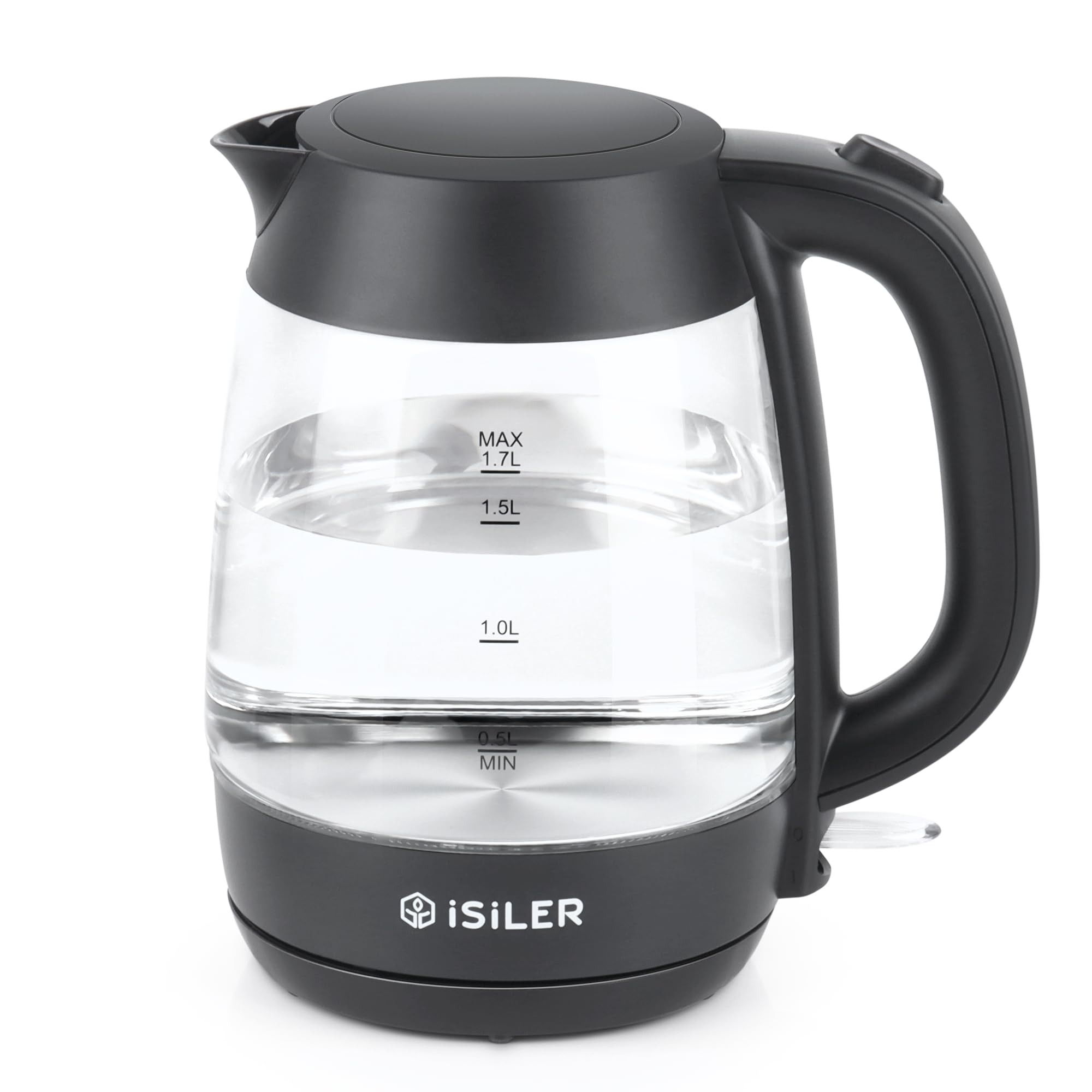 iSiLER 1500W Electric Kettle, 1.7 L Electric Tea Kettle with LED Indicator, Cordless Electric Glass Hot Water Boiler, Portable Teapot Heater Auto Shut-Off & Boil-Dry Protection BPA-Free Black