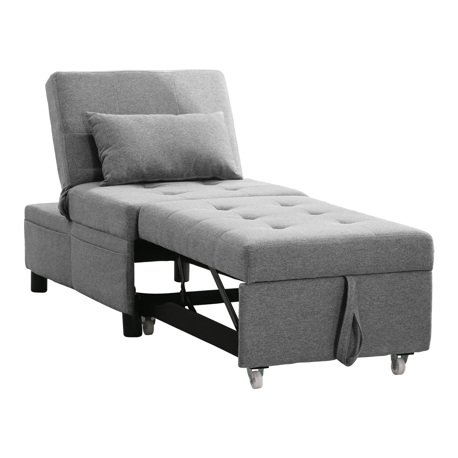 Mjkone 4-in-1 Sleeper Chair with Adjustable Backrest with Free Pillow, Pull Out Sofa Couch Bed with Memory Foam for Compact Living Room (No Assemble Need,Light Grey)