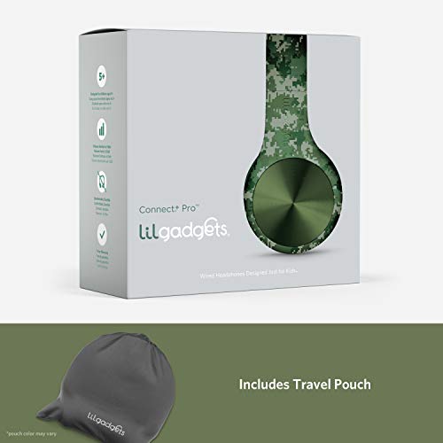 LilGadgets Connect+ Pro Boys Headphones for School - Designed with Kids' Comfort in Mind, Foldable Over-Ear Headset with in-line Microphone, Headphones Wired, Headphones for Kids, Digital Camo