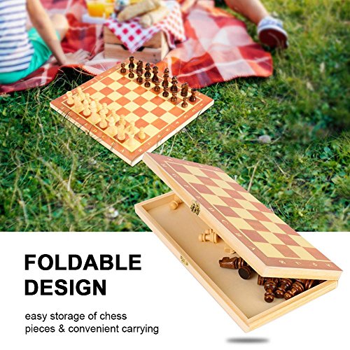 Dilwe Chess Set, Portable Wooden Travel Magnetic Chess Set Chess Board Folding for Kids Adults Family Outdoor Chess Game