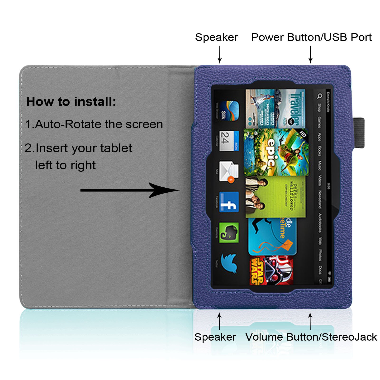 Fintie Folio Case for Kindle Fire HD 7" (2013 Old Model) - Slim Fit Folio Case with Auto Sleep/Wake Feature (Will only fit Amazon Kindle Fire HD 7, Previous Generation - 3rd), Navy