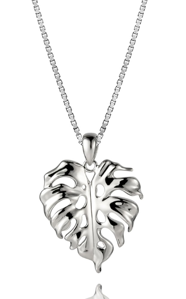 925 Sterling Silver Hawaiian Monstera Leaf Necklace Pendant With 18" Box Chain (M)