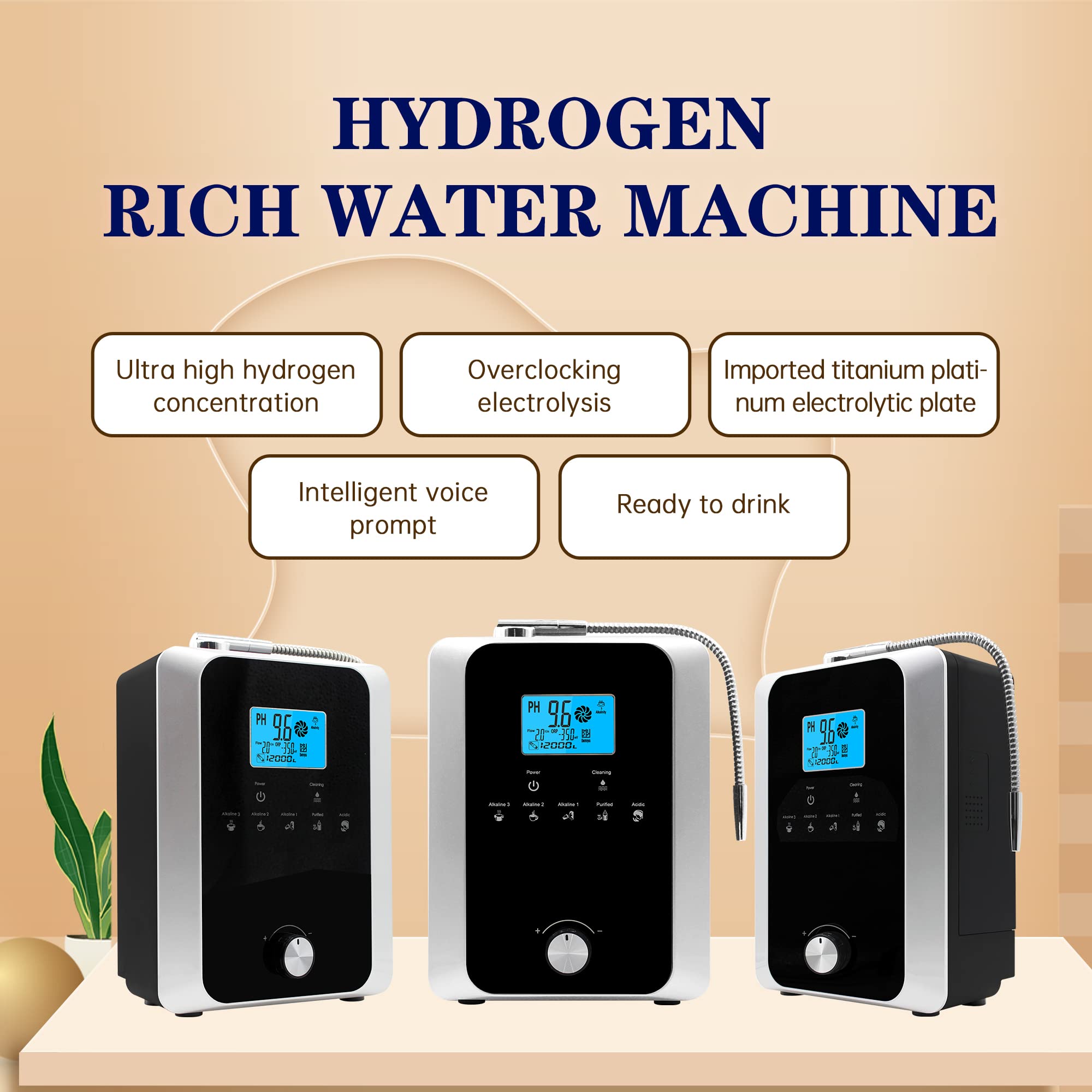 AQUALKA Water Ionizer & Purifier Machine PH 3-11 Alkaline Acid / 7 Water Settings Up to / - 800mV ORP/ 12000 Liters Per Filter/Auto-Cleaning-LCD Touch Water Filter