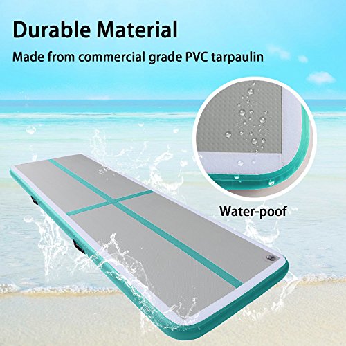 86 York 10ft Inflatable Gymnastics Air Tumble Mat Track Tumbling Mat with Electric Pump for Home Use/Training/Cheer leading/Beach/Park Water/Parkour Light Green