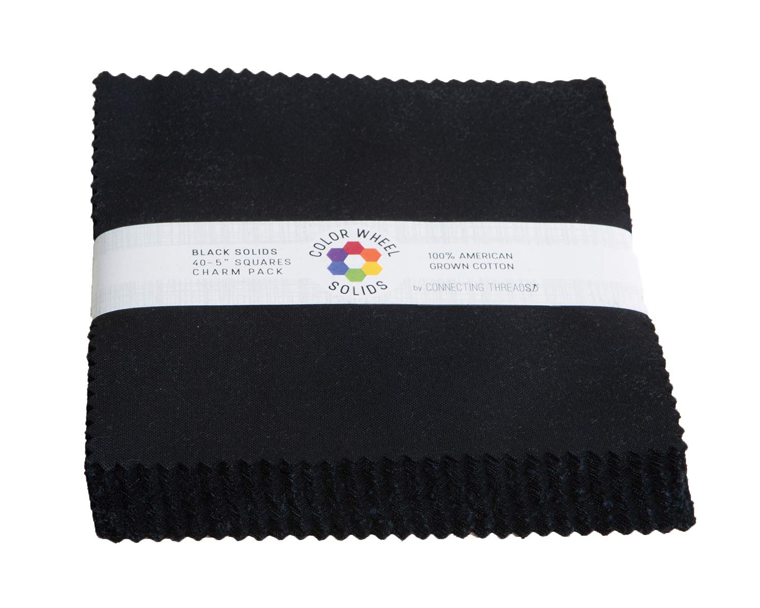Connecting Threads Color Wheel 40 pcs 100% Cotton Precut Quilting Fabric Bundle 5" Charm Squares (Black)
