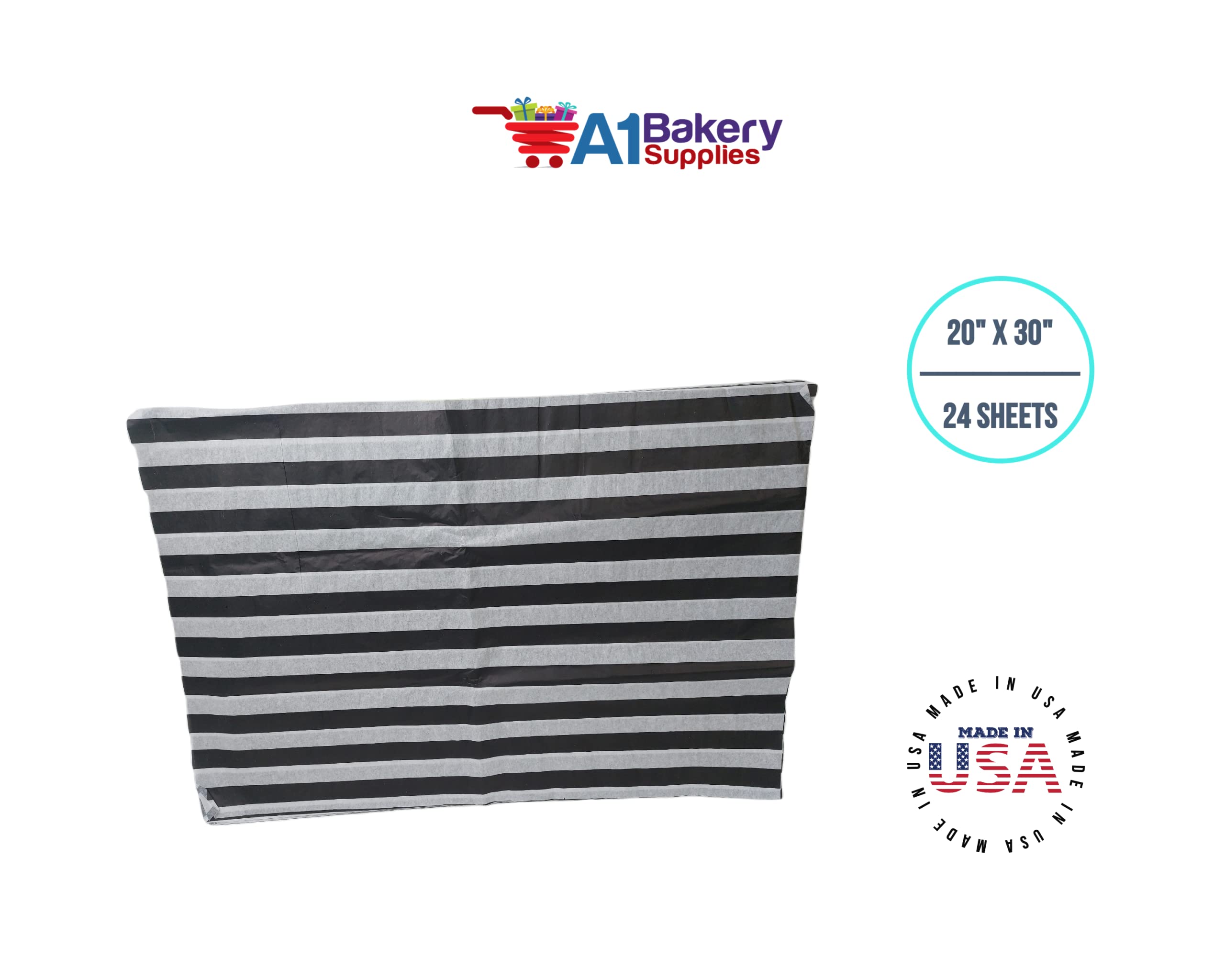 Black & White Stripes Tissue Paper 20 X 30-24 Sheet Premium High Quality Tissue Paper Made in USA by A1 bakery supplies