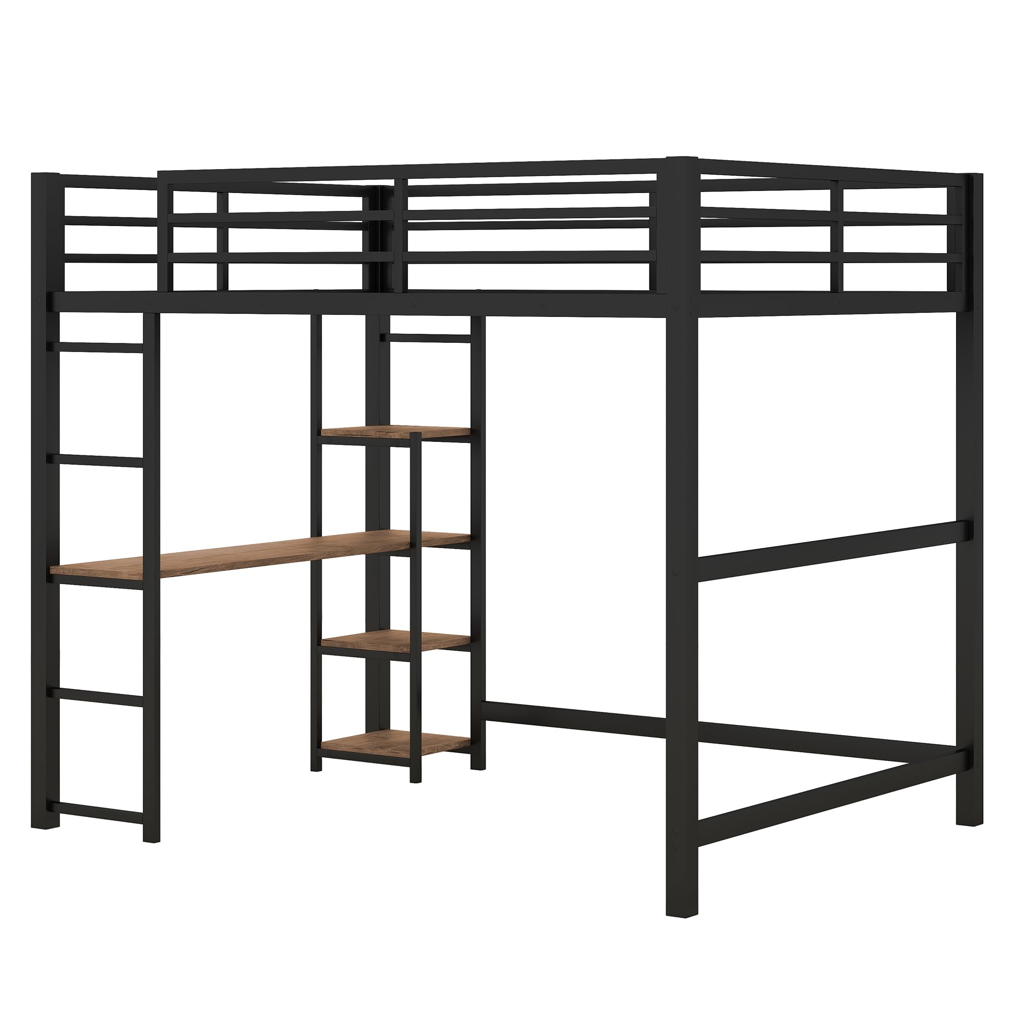 Harper & Bright Designs Full Size Loft Bed with Upper Grid Storage Shelf, Metal Full Loft Bed with Storage Stairs, Space Saving High Loft Bed for Teens Boys Girls,No Box Spring Needed, White