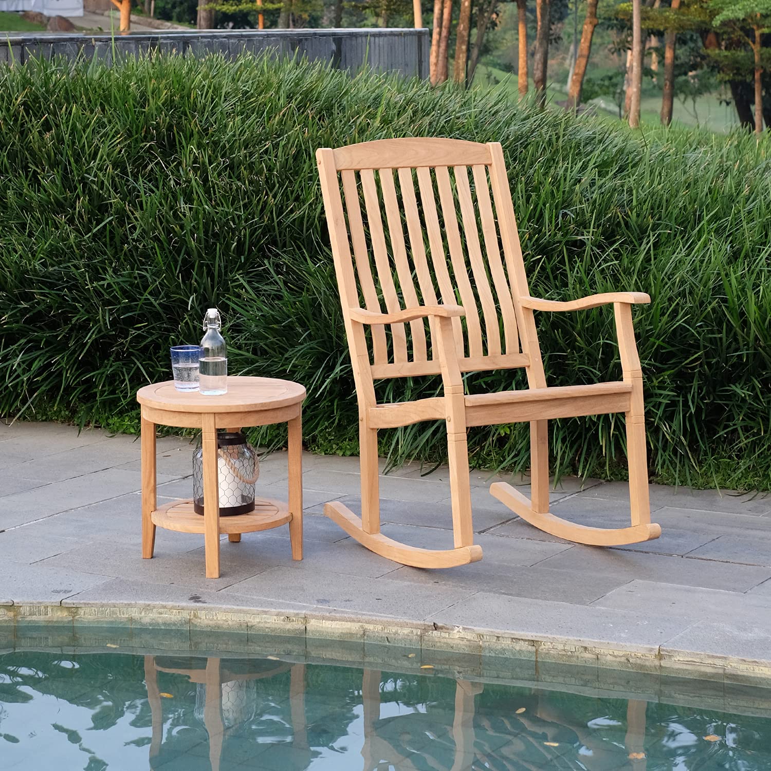 Cambridge Casual Superior Indonesian Teak Arie Outdoor Round Side Table, Natural Teak